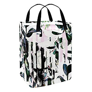 Abstract Leaves in Striped Print Collapsible Laundry Hamper, 60L Waterproof Laundry Baskets Washing Bin Clothes Toys Storage for Dorm Bathroom Bedroom