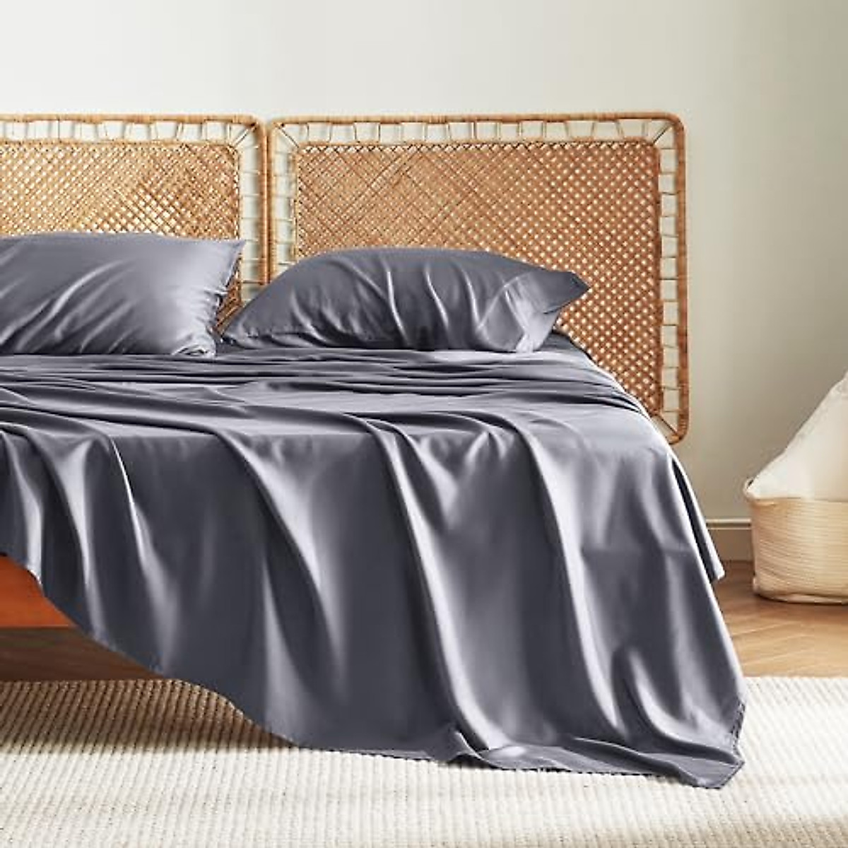 Bedsure Cooling Sheets for Full Size Bed, Viscose Derived from Bamboo, Deep Pocket up to 16", Breathable Soft Bed Sheets & Pillowcases, Dark Grey