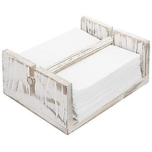 MyGift Whitewashed Wood Square Flat Napkin Holder with Weighted Arm, Farmhouse Dining Table Napkin Holder