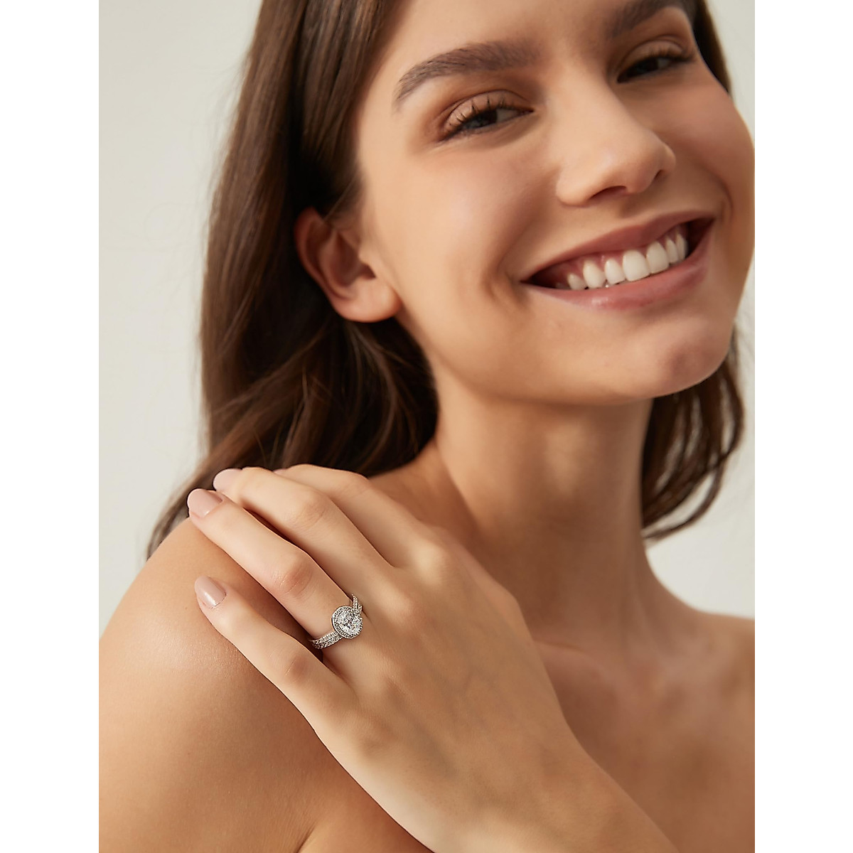 EAMTI 1.5CT 925 Sterling Silver Cubic Zirconia Bridal Rings Sets Oval Cut CZ Engagement Rings Wedding Band For Women Size 6