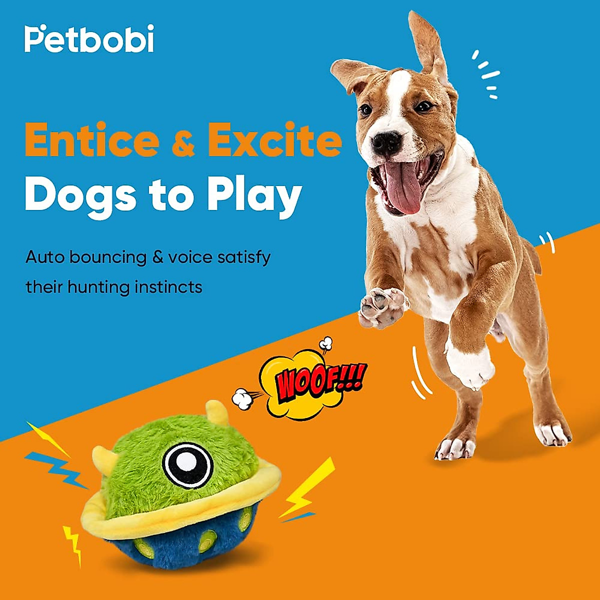 Petbobi Interactive Dog Toys Monster Plush Toy Shake Squeaky Crazy Bouncer Ball Battery Operated Toy for Small Medium Puppy Motorized Entertainment, Mysterious Bobby