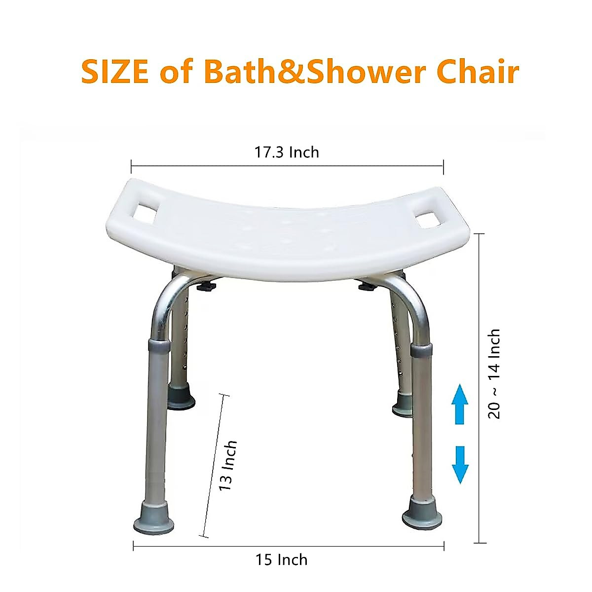 Bath Shower Safety Chair Seat with Bath Brush, Adjustable and Anti-Slip Bench Bathtub Stool for Elderly or Seniors (WhiteShowerChair-BathBrush)