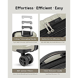 LUGGEX Carbon Fiber Pattern Carry-On Luggage 22x14x9 - Impact-Resistant PP Material - High Rebound Toughness & Anti-Explosion Zipper(Champagne Suitcase)