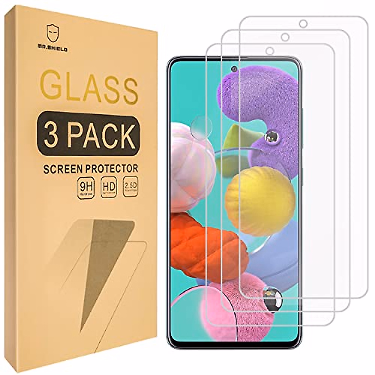 [3-Pack]-Mr.Shield Designed For Samsung Galaxy A51 / Galaxy A53 5G / Galaxy A52/A52 5G [Tempered Glass] [Japan Glass with 9H Hardness] Screen Protector with Lifetime Replacement