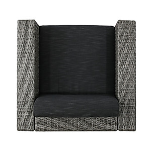 Christopher Knight Home Puerta Outdoor Wicker Swivel Club Chairs with Water Resistant Cushions, 2-Pcs Set, Mix Black / Dark Grey