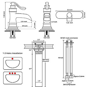 BWE Bathroom Faucet Brushed Nickel Waterfall Single Hole Matching Pop Up Drain Stopper Handle Sink Faucets Bath Vanity Lavatory Vessel Commercial Satin with Water Supply Hose