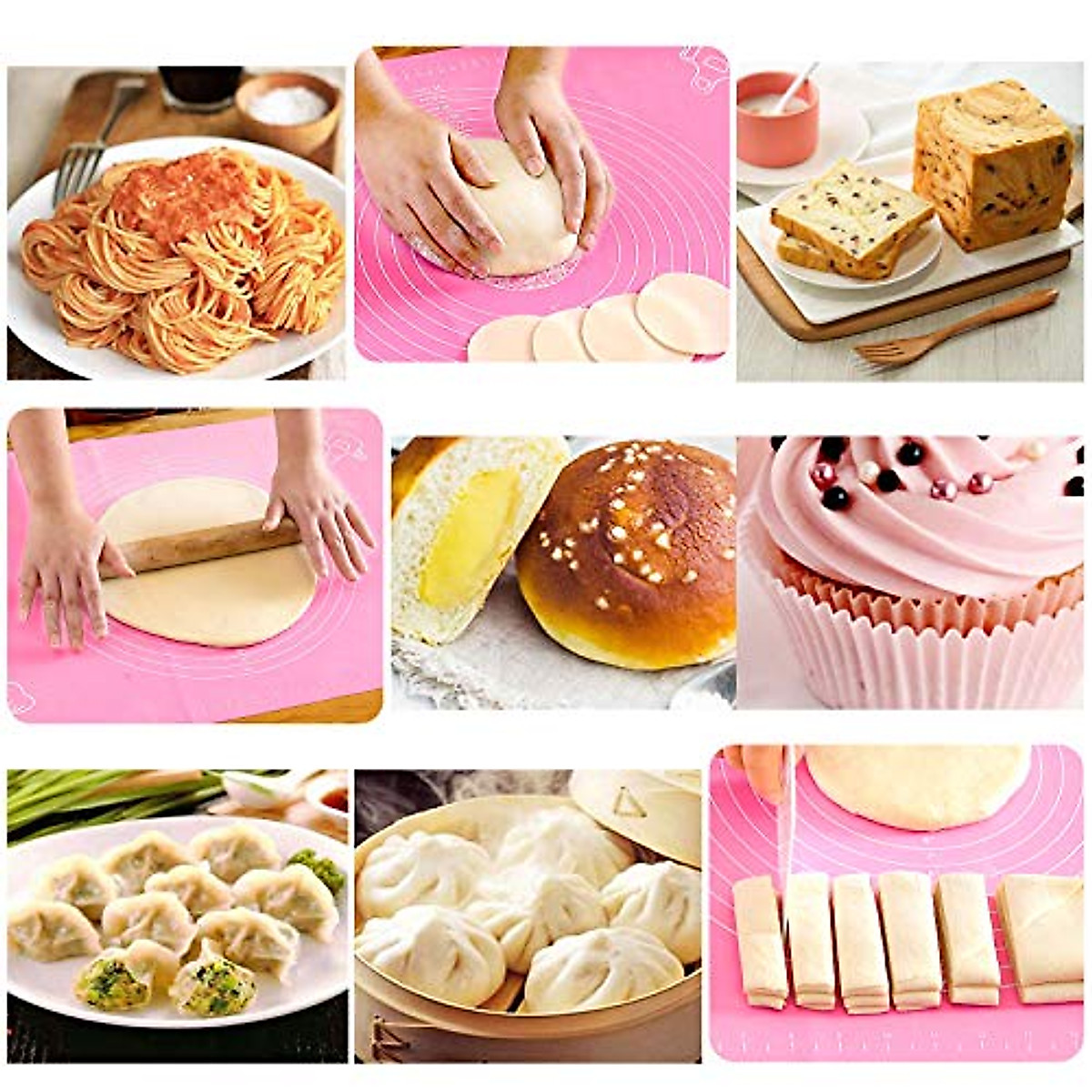 Silicone Pink 70x50cm Baking Mat Sheet Pastry Mat with Measurement, Non-Slip Pastry Rolling Mat, Non-Stick Dough Kneading Board Mat, Bread Fondant Mat, Cooking Bakeware Mat Table Placemat(Scraper)
