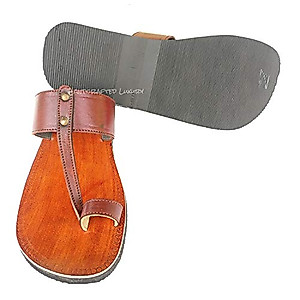 Handcrafted Luxury Men Jesus Sandals Biblical Leather Sandals Brown Toe Strap Hippie Indian Sandals (US 9)