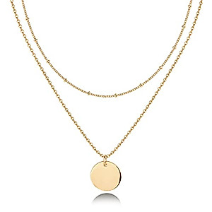PAVOI 14K Gold Plated Layered Coin Pendant Necklace | Layering Necklaces for Women | Dainty Minimalist Design Pendant (Coin, Yellow Plated)