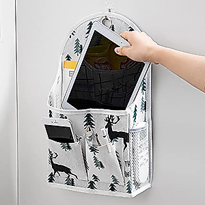 Wall Hanging Storage Bag, Waterproof Over The Door Closet Organizer Hanging Pocket Linen Cotton Organizer Box Containers for Bedroom, Bathroom, Kitchen, Office (Black Grid)