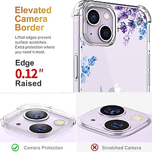 YOYORI Compatible with iPhone 14 Case with Screen Protector, Flower Pattern Design, Floral Clear Women Phone Case Shockproof Protective Soft TPU Bumper Cover 6.1 Inch 2022(Lavender/Purple)