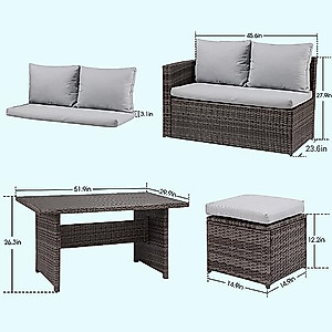 Wumiokio Patio Furniture Set, 7 Pieces Outdoor Patio Furniture with Dining Table&Chair, All Weather Wicker Conversation Set with Ottoman,Grey…