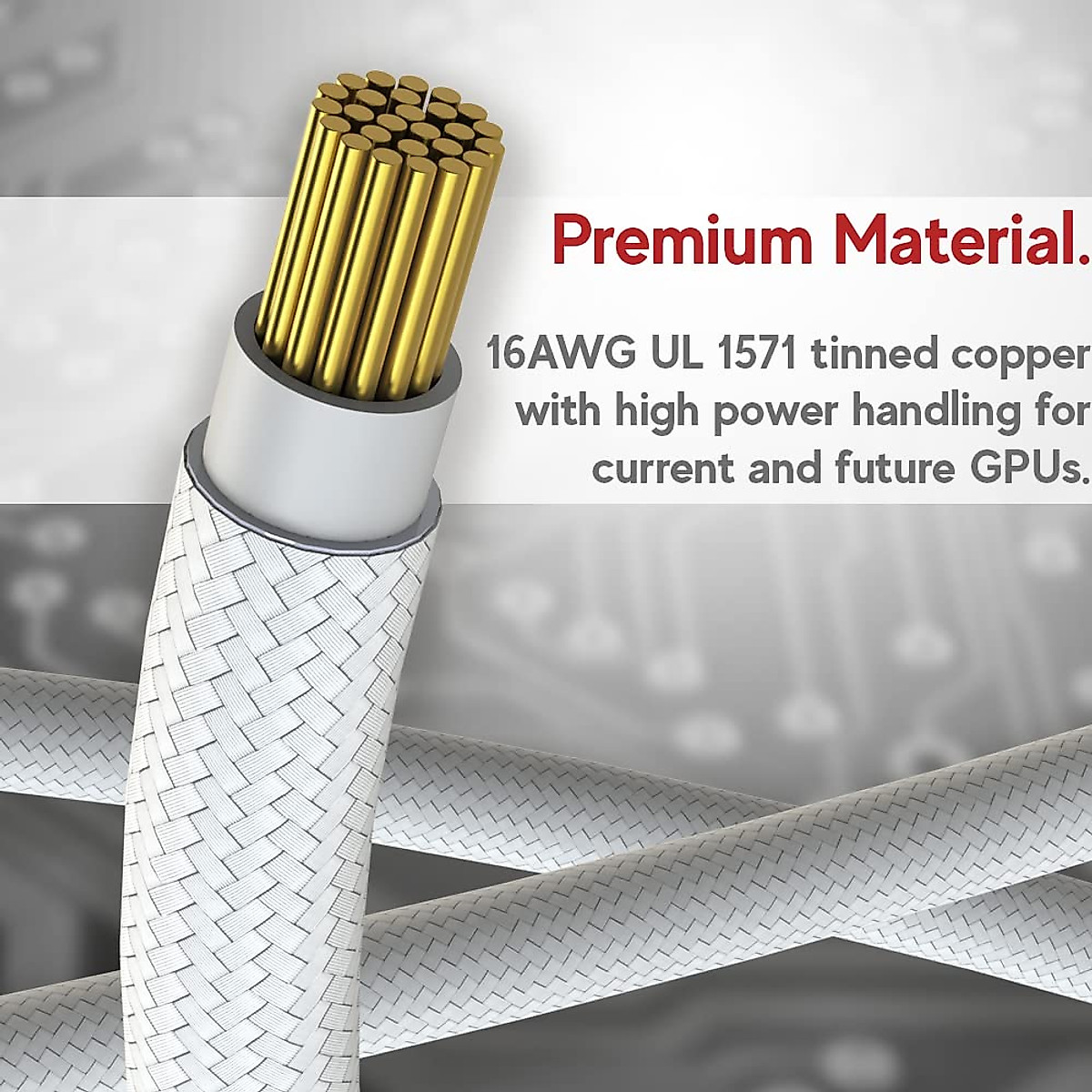 LINKUP - AVA PCIE 5.0 4 x 8Pin to 12VHPWR (16Pin / 12+4) 16AWG Sleeved High Current Power Cable Extension for RTX4000 - PCIE 4.0 PSU - 40cm (White) - Compatible with all RTX4000 and RTX3000 FE GPUs