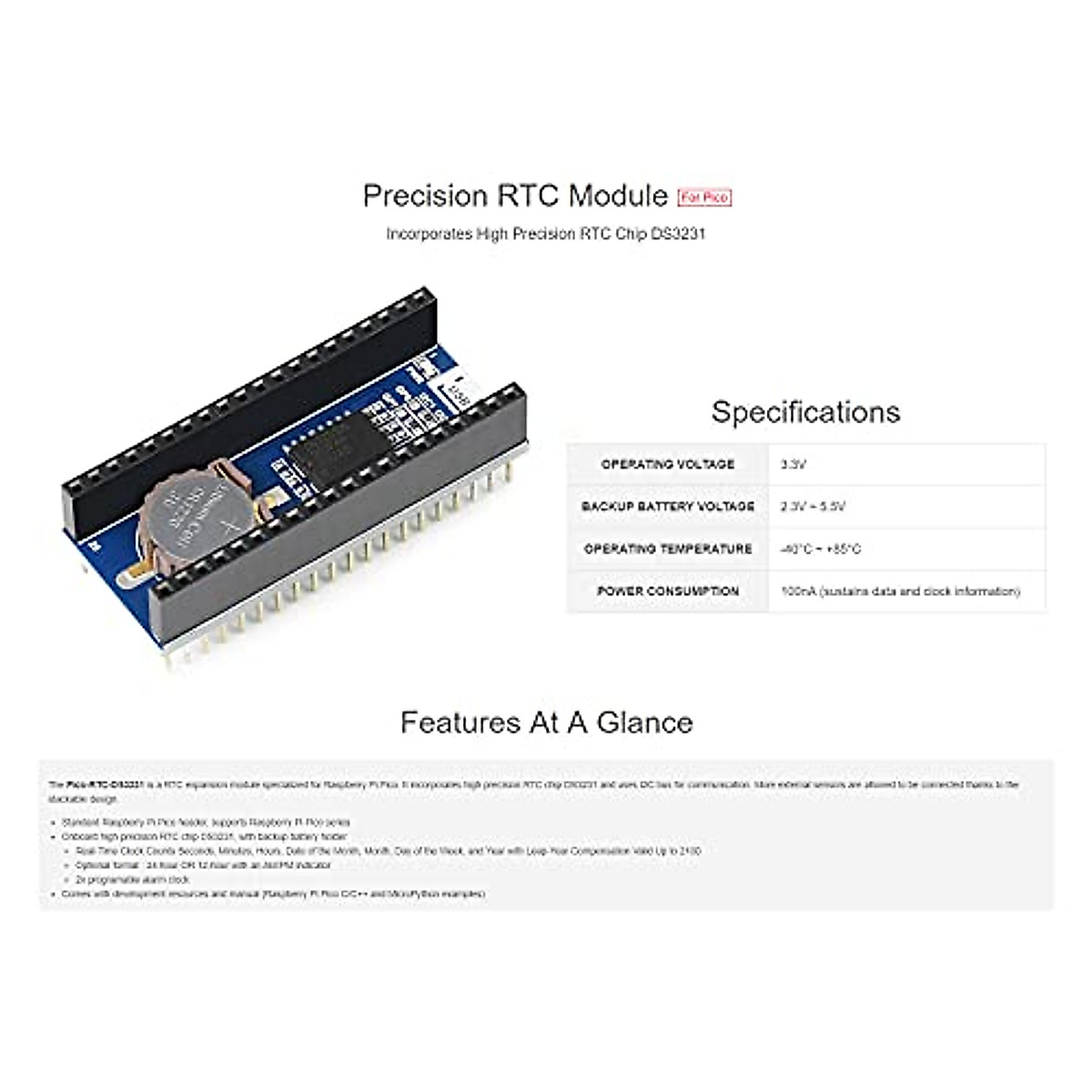 Waveshare Precision RTC Module for Raspberry Pi Pico Incorporates High Precision RTC Chip