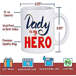 Gifts for Dad Men, Daddy is My Hero Coffee Mug, Cool Stocking Stuffers, Funny Fathers Day Birthday Gift Ideas for New Papa Husband from Daughter Son, Unique Presents, Microwave and Dishwasher Safe
