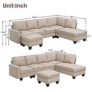 Merax Modern Convertible Sectional Sofa,U Shape Sectional Sofa for Living Room, 7 Seat L Shaped Living Room Sofa Set with Ottoman for Living Room,Apartment,Office