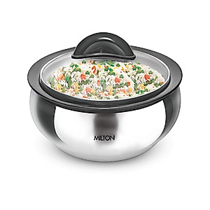 Milton Casserole with Glass Lid Set of 3 for Hot Food, Insulated Hot Pot, Stainless Steel, Serving Box (bowl, dish) for Food and Roti, Sizes 19 oz, 41 oz and 66 oz, Clarion