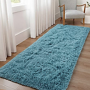 Vasofe Soft Turquoise Green Fluffy Runner Rug 2x6 Shag Bedroom Rug, Fuzzy Living Room Rug for Boys Girls, Plush Nursery Rugs for Dorm, Classroom, Teens, Shaggy Furry Throw