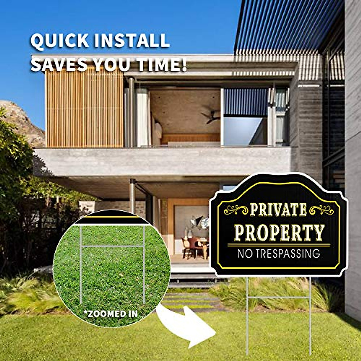 HISVISION Private Property No Trespassing Sign with Stakes 2 Pack, 12" x 9" No Trespassing Yard Sign, 5mm Corrugated Plastic Double Sided, UVresistance, Waterproof, Non-Fading, Easy to Install