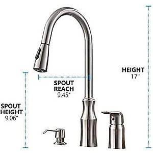 Hotis 3 Hole Kitchen Faucet, 2 Hole Kitchen Faucet with Pull Down Sprayer, Brushed Nickel Kitchen Faucets for Sink, Single Handle Pull Out Stainless Steel Kitchen Sink Faucet Set with Soap Dispenser