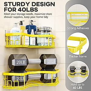 MAXIFFE Shower Caddy, 3-Pack Shower Organizer with Soap Holder, Corner Shower Caddy with 8 Hooks, Wall Mounted Shower Shelf for Bathroom, Kitchen, Countertop, Yellow