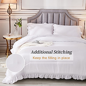 Andency White Comforters Queen Size, 3 Pieces Solid Shabby Chic Farmhouse Bedding Comforters & Sets, Lightweight Fluffy All Season Soft Down Alternative Bed Set for Women Men