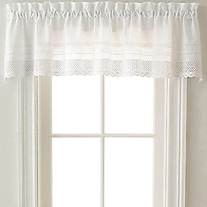 CHF & You White Crochet Cafe Kitchen Curtain Window Valance, Rod Pocket, 58W x 14L inch, 1 Valance