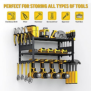 Power Tool Organizer Wall Mounted, 4 Tool Drill Holders with 4 Hangers, Garage Tool Organizers and Storage, Utility Storage Rack, Floating Tool Shelf for Drill and More, Gift for Father