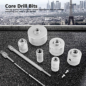 Core Drill Bit Set, 10Pcs Concrete Hole Saw Kit SDS Plus Extension Shank Tungsten Masonry Wall Hole Cutters for Drilling Brick Concrete Cement Stone Granite Marble