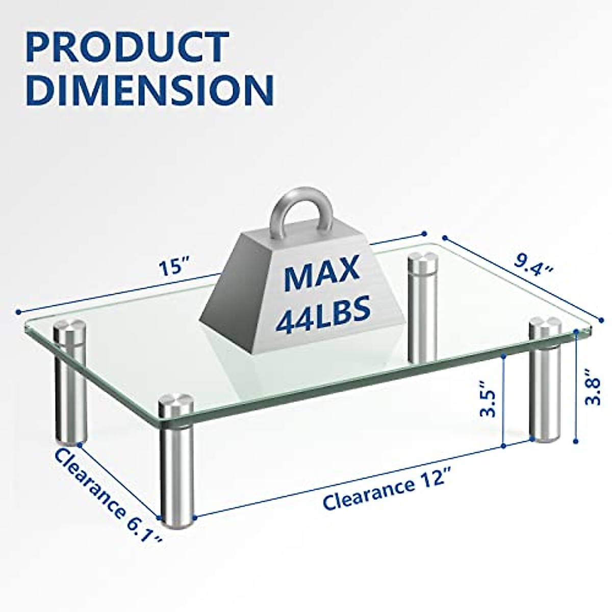 Rfiver Dual Glass Monitor Stand Riser, 2 Pack Computer Monitor Riser, Clear Monitor Stand for Desk, Create More Storage Space Under for Screens/Laptops/Printers