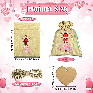 36 Pack Valentine Drawstrings Canvas Bags with Heart Tag and Rope, Valentine Gift Bags 6 x 5 In Anniversary Small Drawstring Bags Gift Wrap Bags for Valentine's Day Bridal Shower Wedding Party Favor