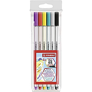 STABILO Premium Fibre-Tip Pen Pen 68 brush - Wallet of 6 - Assorted colors