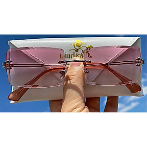 mincl/Fashion Small Rectangle Sunglasses Women Ultralight Candy Color Rimless Ocean Sun Glasses (silver&pink)