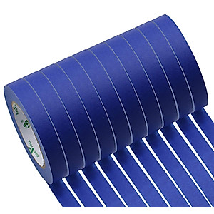BOMEI PACK 10Pcs Blue Painters Tape, 5.5Mil 3/4in 55y, Residue Free Wall Painting Masking Tape with Sharp Lines