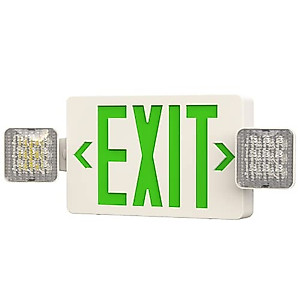 Garrini LED Green Emergency Light Combo Exit Sign Rectangular Adjustable Lamp 2-Heads UL Certified GC4 for Apartments Hotels Hospitals Offices(Green)
