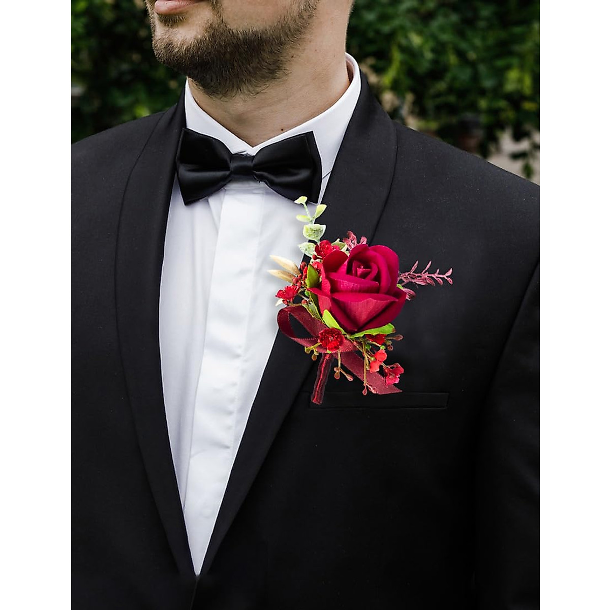 YSOJMAN Corsage and Boutonniere Set for Groom Bride Groomsmen Bridesmaids Wedding Party Prom, Artificial Roses Flower Boutonniere for Men Wedding Mother Grandmother for Bridal Shower Prom (Burgundy)
