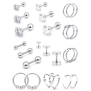 Ftovosyo 18g Cartilage Earrings Hoop Studs for Women Surgical Steel Forwards Helix Earring Hoop Daith Conch Tragus Earrings Piercing Jewelry for Men