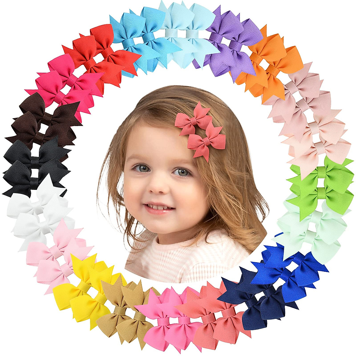 40PCS 2 Inch Baby Hair Bows Clips for Girls Grosgrain Ribbon Fully Lined Infant Hair Clips Accessories for Baby Girls Newborns Toddler in Pairs
