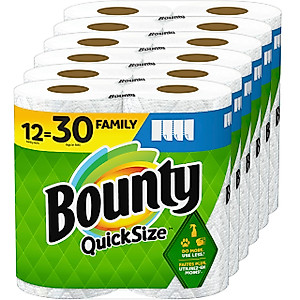 Bounty Quick-Size Paper Towels, White, 12 Family Rolls = 30 Regular Rolls (Packaging May Vary)