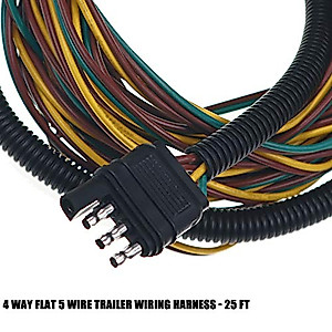 CARROFIX Trailer Wiring Harness 4-Way Flat Connector 25 FT Long - 18-Gauge Color Coded Trailer Wire Extension with 3 FT Ground Wire