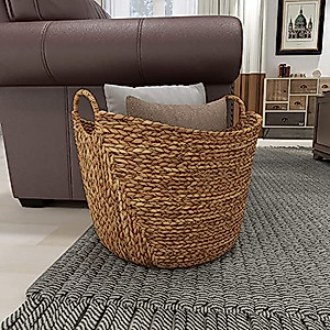 Deco 79 Seagrass Handmade Large Woven Storage Basket with Ring Handles, 20" x 18" x 19", Brown
