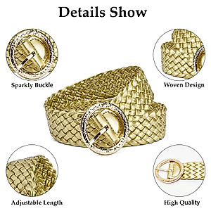 RMMVJJ Gold Belt for Women Woven PU Leather Womens Belts for Jeans Dresses Glitter Woman Gold Belts Gold M
