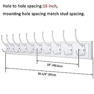 WEBI Coat Rack Wall Mounted,10 Hooks,38 1/4’’ Long,Wood Coat Hooks Wall Mounted,Coat Hanger Wall Hook Rack,Jacket Hooks for Hanging Coats,Clothes,Hats,White