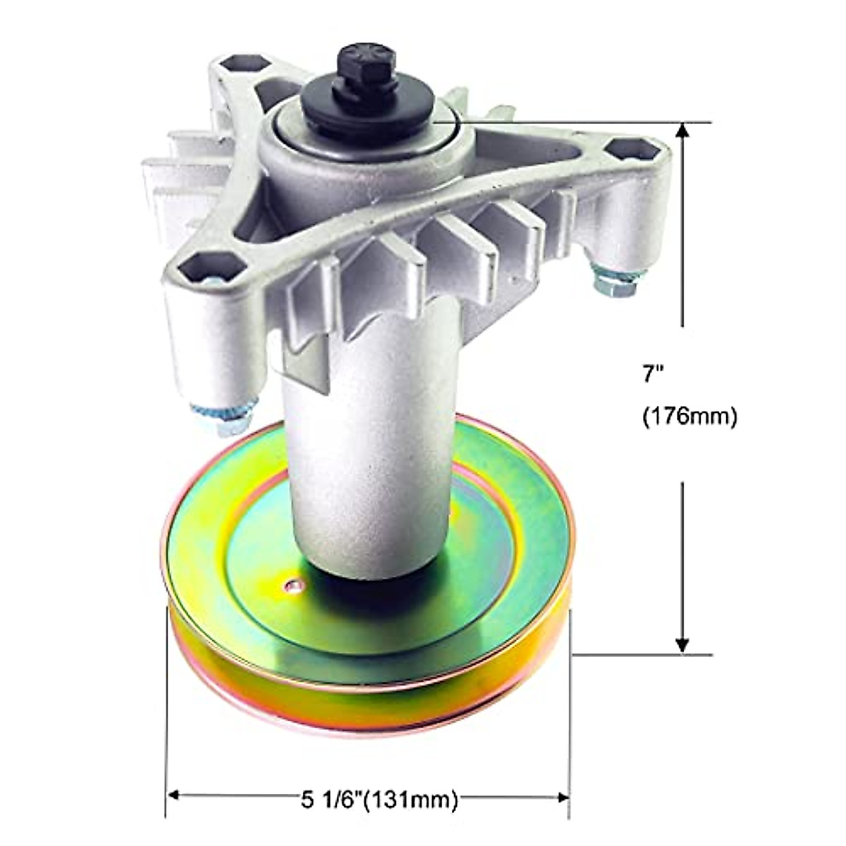 q&p 2 Pieces Spindle Assembly with Pulley Bracket Replace 28285, 130794, 133172, 137641, 137645, 532128285, 532130794, 532133172, 532137645+ Replaces Pulley 153535 Surface with Yellow Zinc