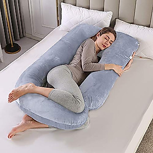 CDEN Pregnancy Pillow, J Shaped Full Body Pillow 57", Maternity Pillow Support for Back, Legs, Neck, HIPS for Pregnant Women with Removable Washable Velvet Cover(Grey)