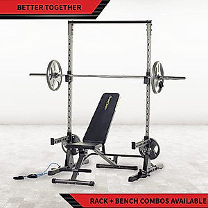 Fitness Reality Squat Rack Power Cage with J-Hooks, Landmine 360° Swivel, Weight Plate Storage Attachment and Power Band Pegs grey