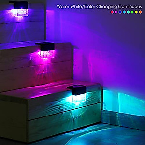 DenicMic Solar Deck Lights Outdoor Fence Solar Lights for Step, Railing, Wall, Pool Side LED Waterproof Warm White/Color Changing Patio Decor 6 Pack