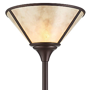 Franklin Iron Works Plymouth Rustic Farmhouse Torchiere Floor Lamp Standing 3-Light Dimmable 72" Tall Bronze Faux Wood Metal Mica Cone Shade Decor for Living Room Reading House Bedroom Home Office