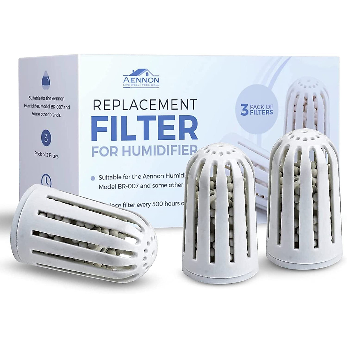 Fits Most Ultrasonic Humidifier Replacement Filters for Home, Cool Mist Demineralization Cartridges, Ceramic Filter Stone Material, 3 Pack, 6 Months Each - Aennon