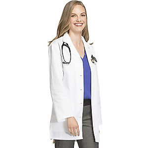 Cherokee Workwear womens Scrubs 32" Button Back Belt medical lab coats, White, Large US